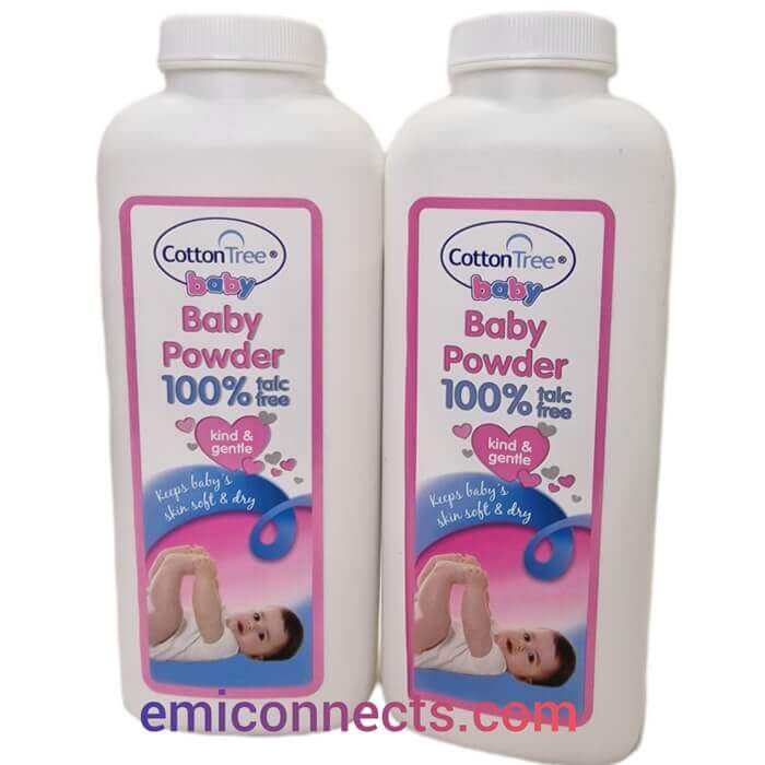 2 x Cotton Tree Baby Body Powder 100% Talc Free Absorbs Moisture Soft ...